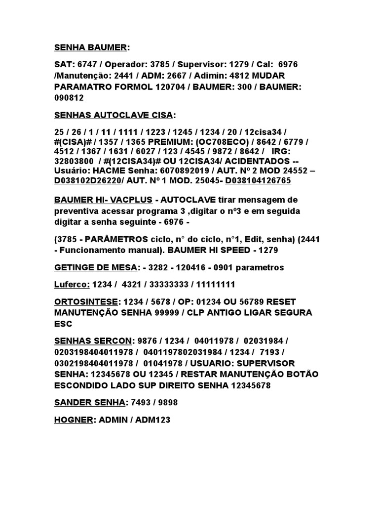 Senhas de Autoclaves | PDF