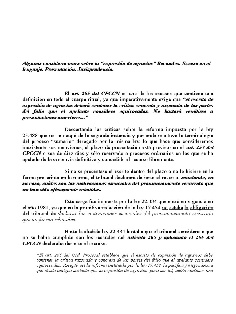 Algunas Consideraciones Sobre La Expresion de Agravios | PDF ...