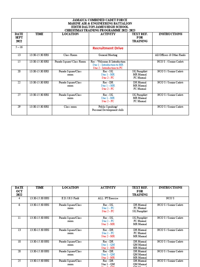 E.D.J.H.S Christmas Training Program 2022 - 2023 | PDF | Military | Military Organization