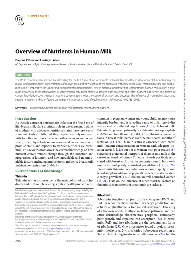 Overview of Nutrients in Human Milk PDF | PDF | Breast Milk | Breastfeeding