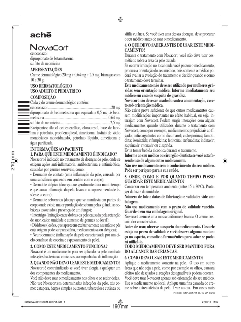 Bula Paciente Novacort Creme | PDF | Dermatite | Farmacêutico