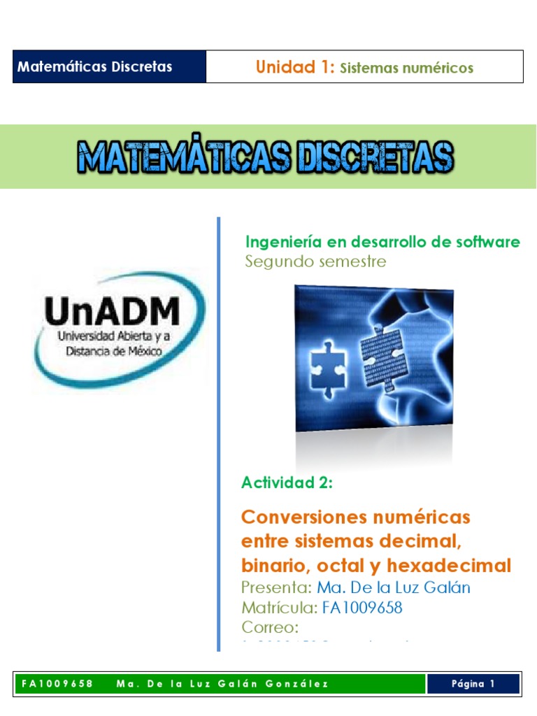 Unidad 1 - Actividad 2 - Conversiones Num ®ricas Entre Sistemas Decimal ... Unidad 1 - Actividad 2 - Conversiones Num ®ricas Entre Sistemas Decimal ...