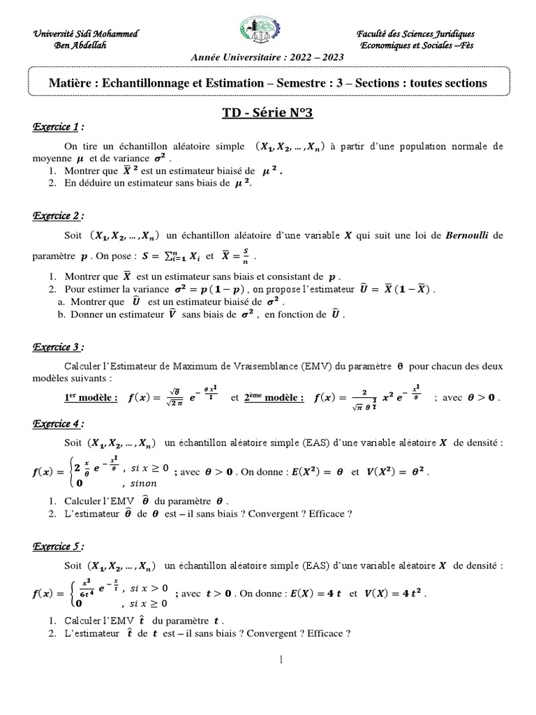 Série N°3 TD Ech Et Est | Descargar gratis PDF | Estimateur ...