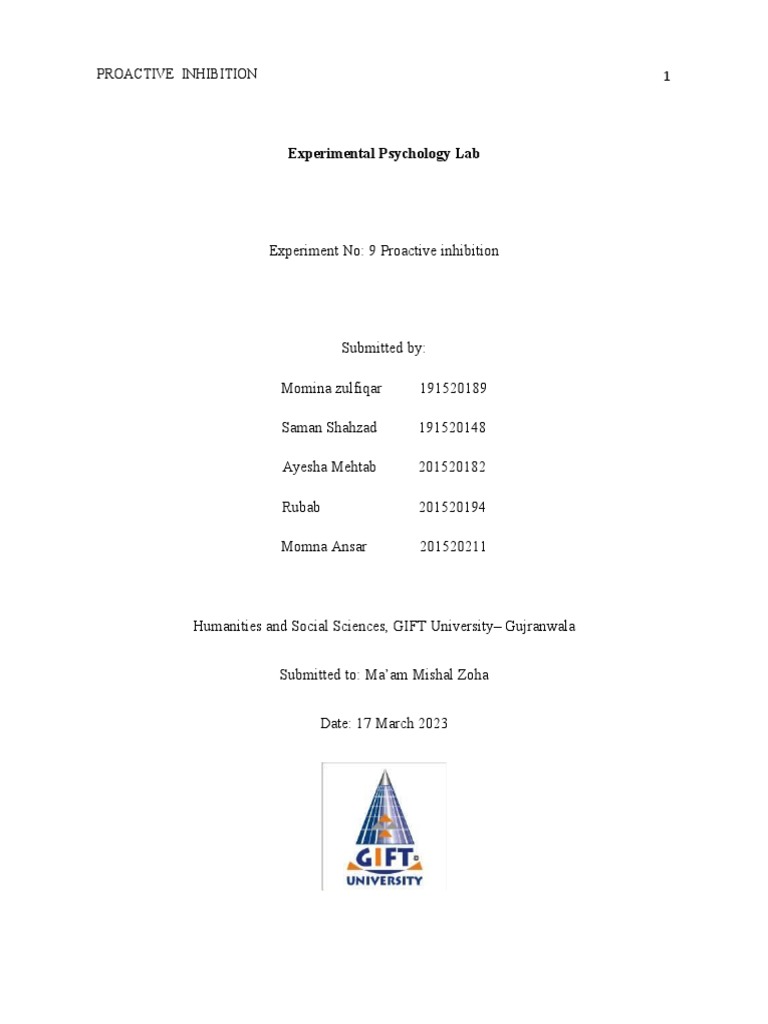 Proactive Inhibition | PDF | Recall (Memory) | Memory