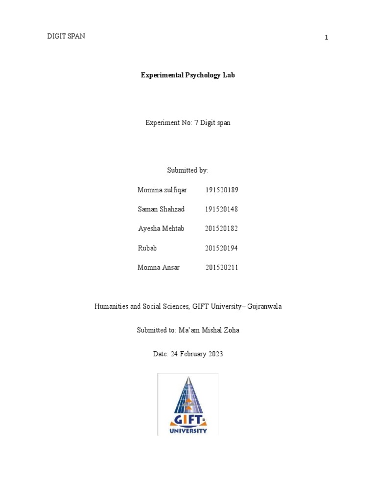 Digit Span | PDF | Memory | Working Memory