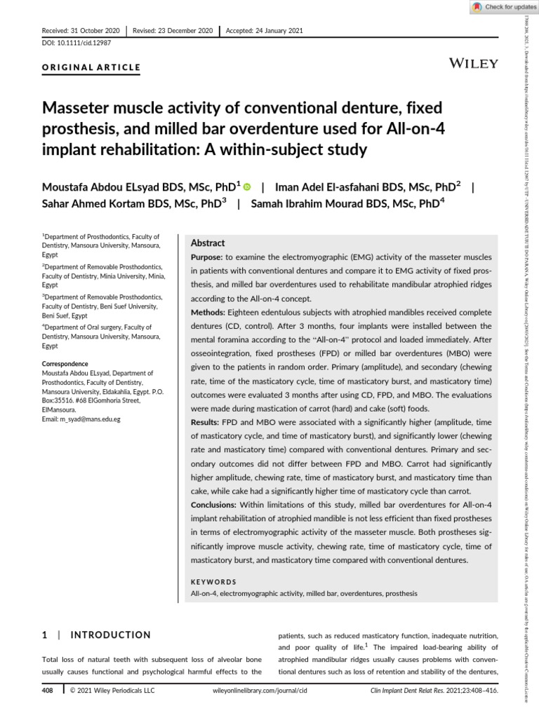 Clin Implant Dent Rel Res - 2021 - ELsyad - Masseter Muscle Activity of ...