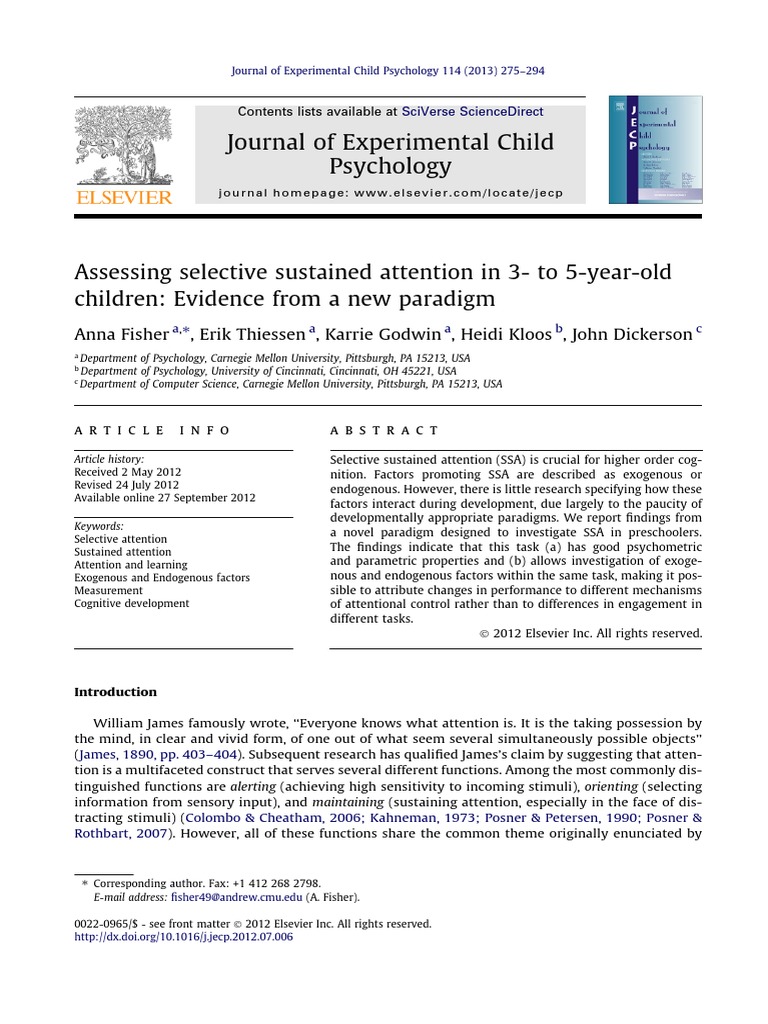 Assessing Selective Sustained Attention in 3 - To 5-Year-Old Children ...