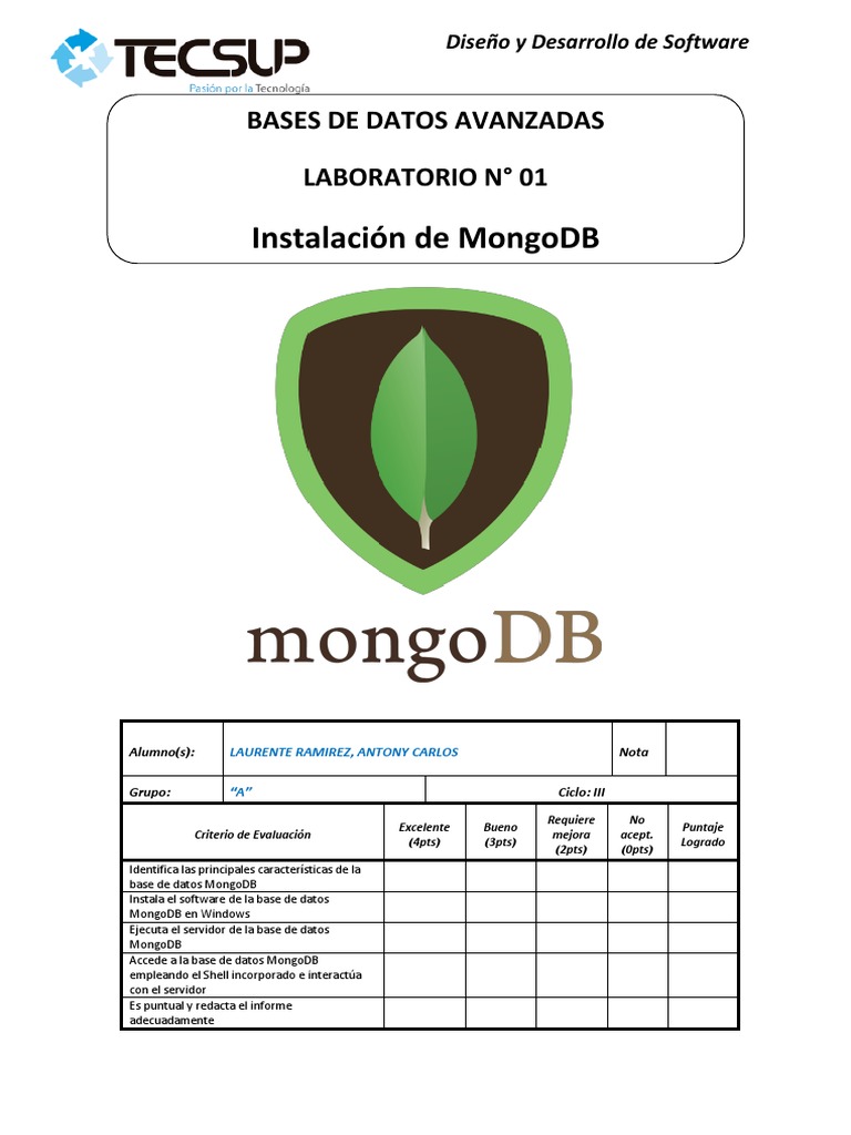 Lab01 Bdav Instalación Mongodb Pdf Mongo Db Mi Sql