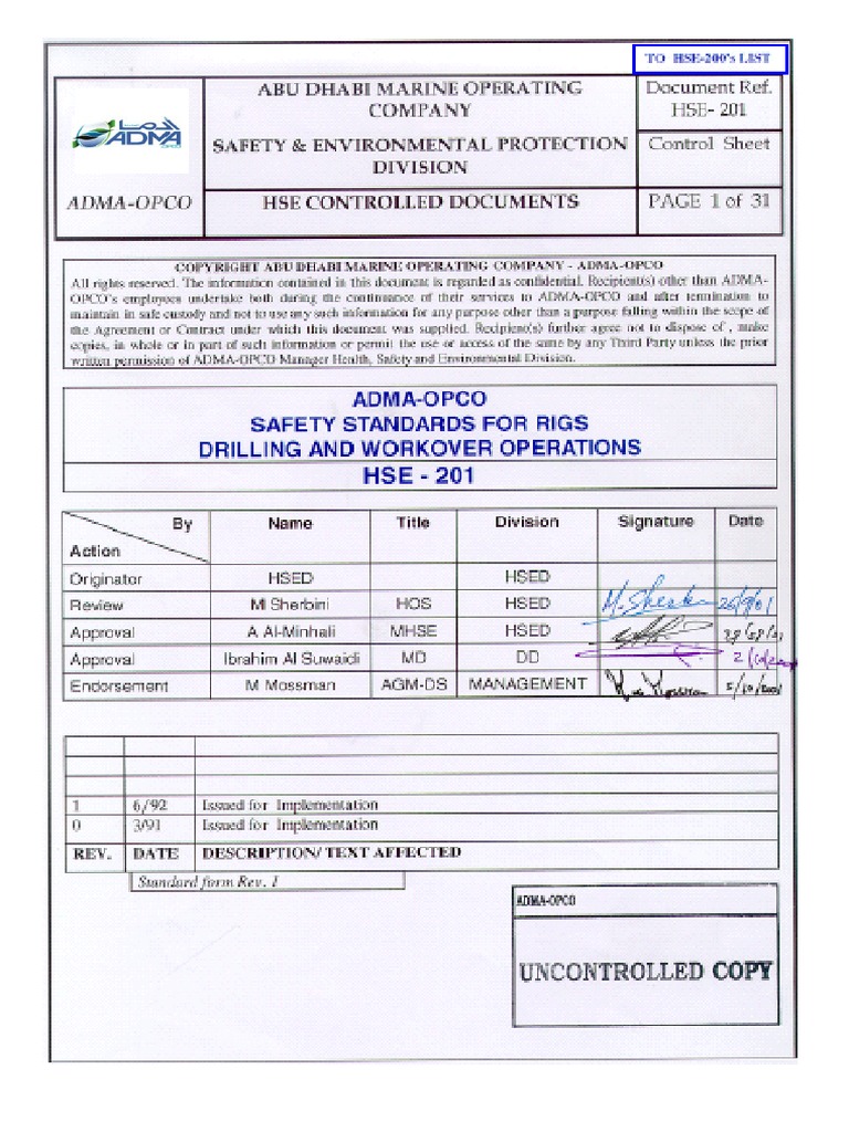 Safety Standard For Rigsoperations 201 | PDF | Risk | Pump