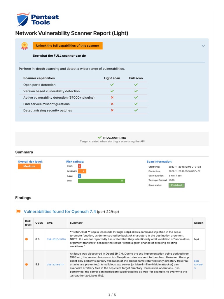 Network Vulnerability Scan Report | PDF | Port (Computer Networking) | Secure Shell