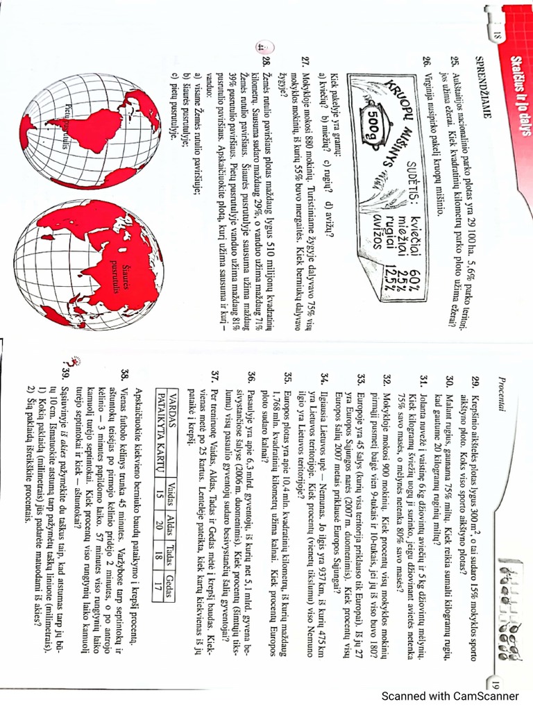 Procentai - Dalis Visuma Santykis - Uzdaviniai | PDF