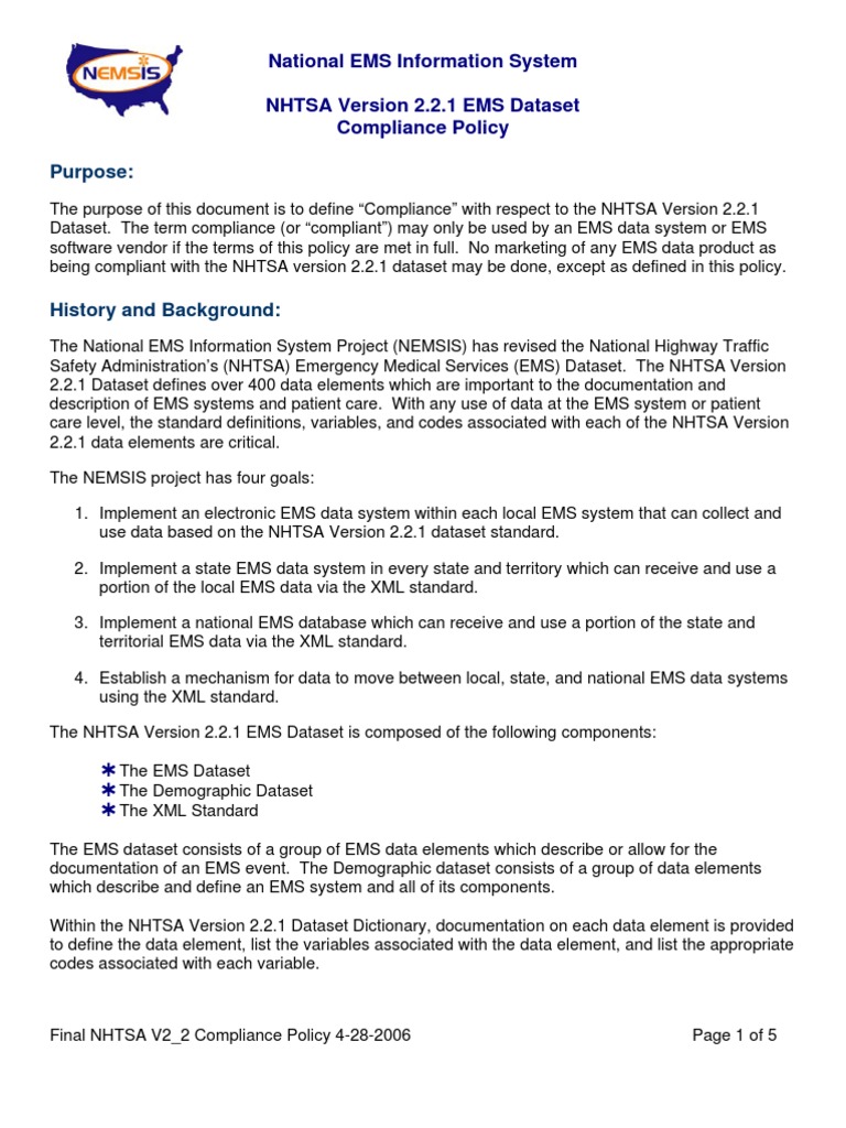 Purpose:: National EMS Information System NHTSA Version 2.2.1 EMS ...