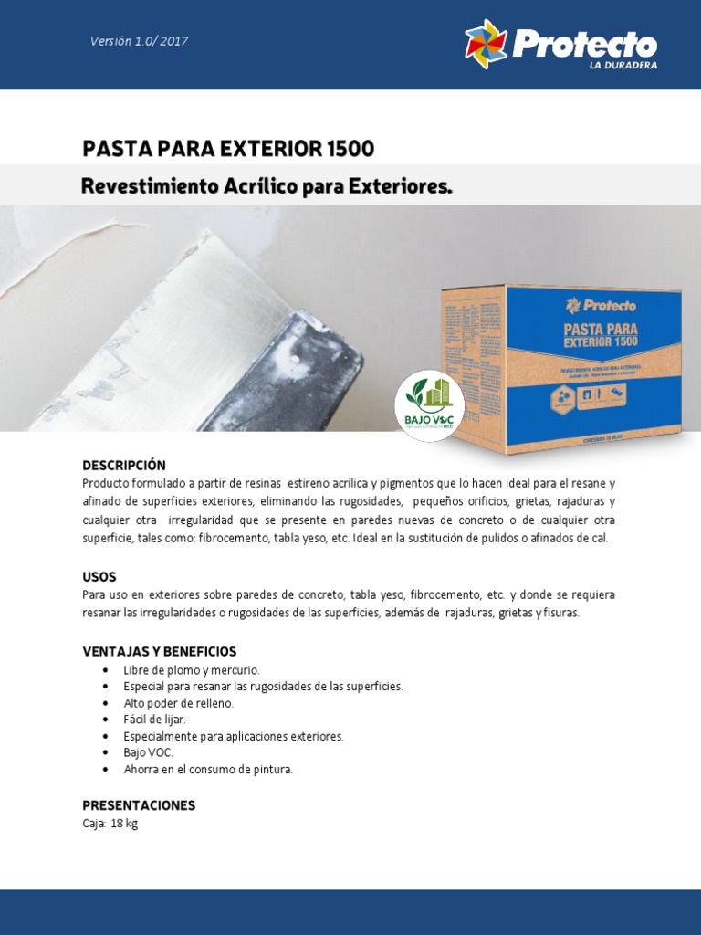 Pastica para Exterior 1500 Protecto PDF | PDF | Materiales | Química