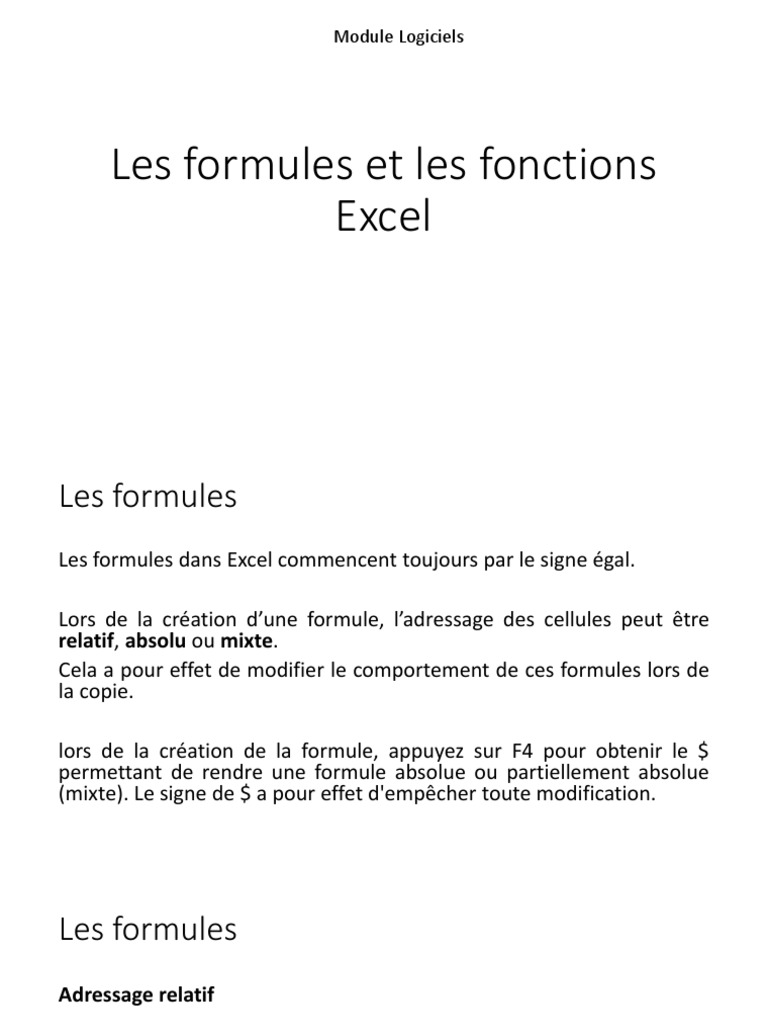 Fonctions et Formules Excel Essentielles | PDF | Loi de probabilité ...