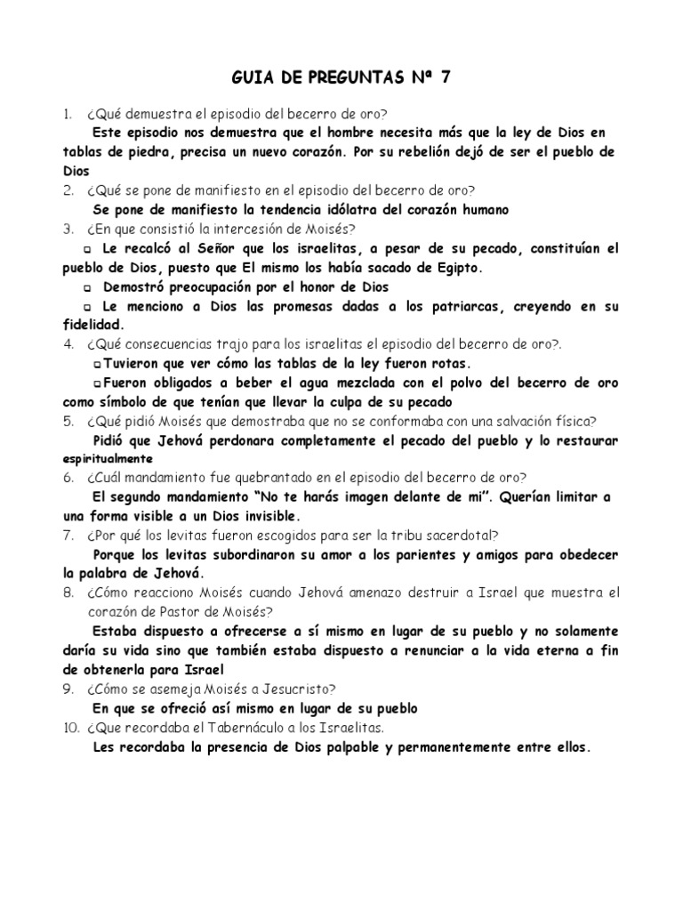 Guia de Preguntas N 7: Espiritualmente | PDF | Tabernáculo | Moisés