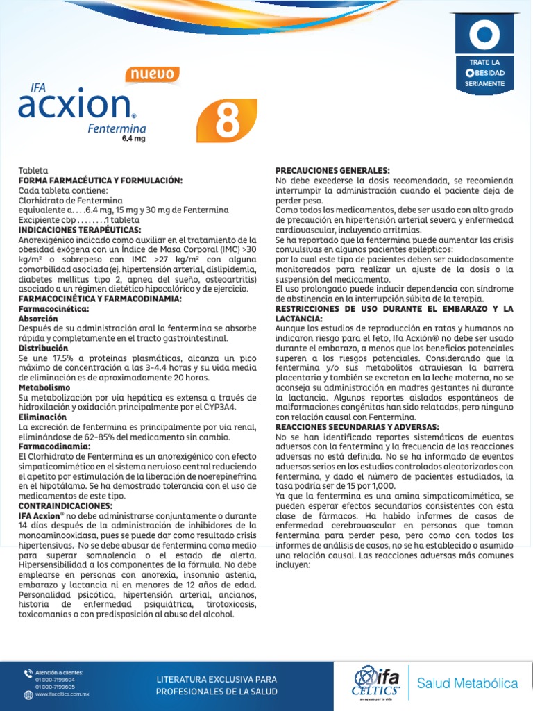 ifa-acxion-fentermina-6-4-mg | PDF | Medicamentos con receta | Obesidad