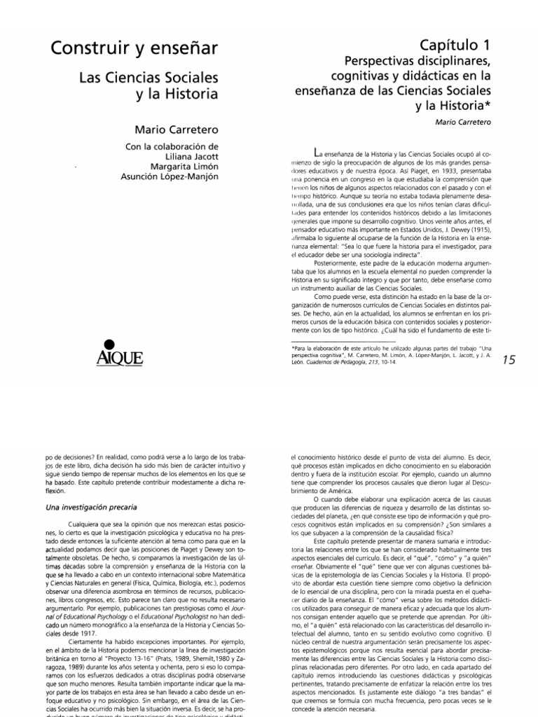 Carretero, M. (2005) Perspectivas Disciplinares, Cognitivas y Didacticas de La Enseñanza de Las ...