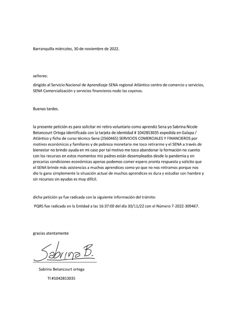 Carta de Retiro Voluntario | PDF