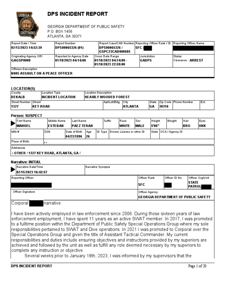 Redacted Manuel Teran Incident Report | PDF
