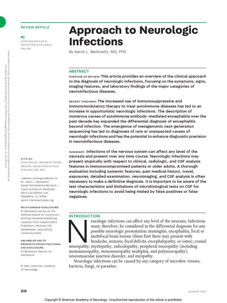 Approach To Neurologic Infections.4 PDF | PDF | Immunodeficiency ...