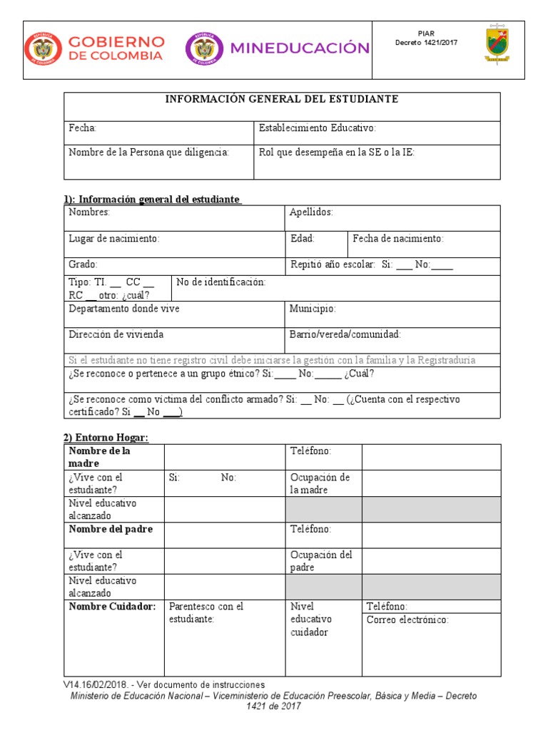 Piar Formato en Blanco-1 | PDF | Educación de la primera infancia ...