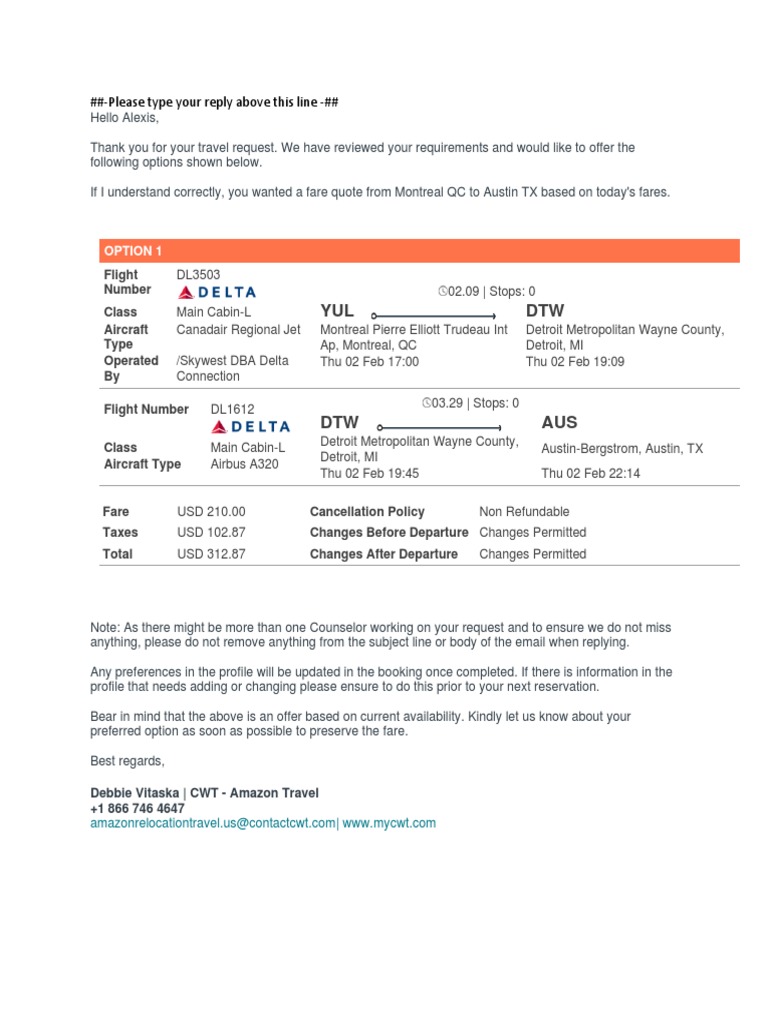 Airfare Quote From CWT | PDF