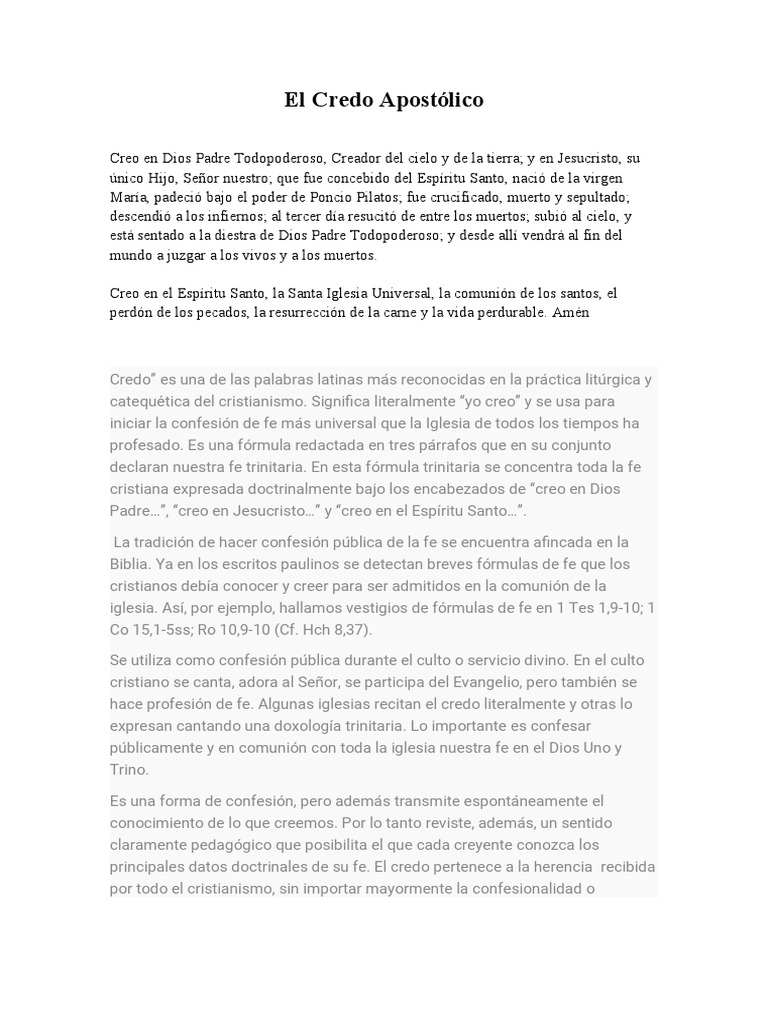 El Credo Apostólico | PDF | Iglesia Católica | protestantismo