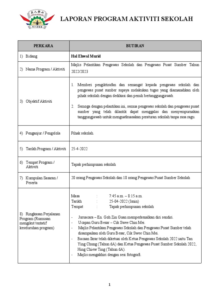 Laporan Perlantikan Pengawas 2022 | PDF