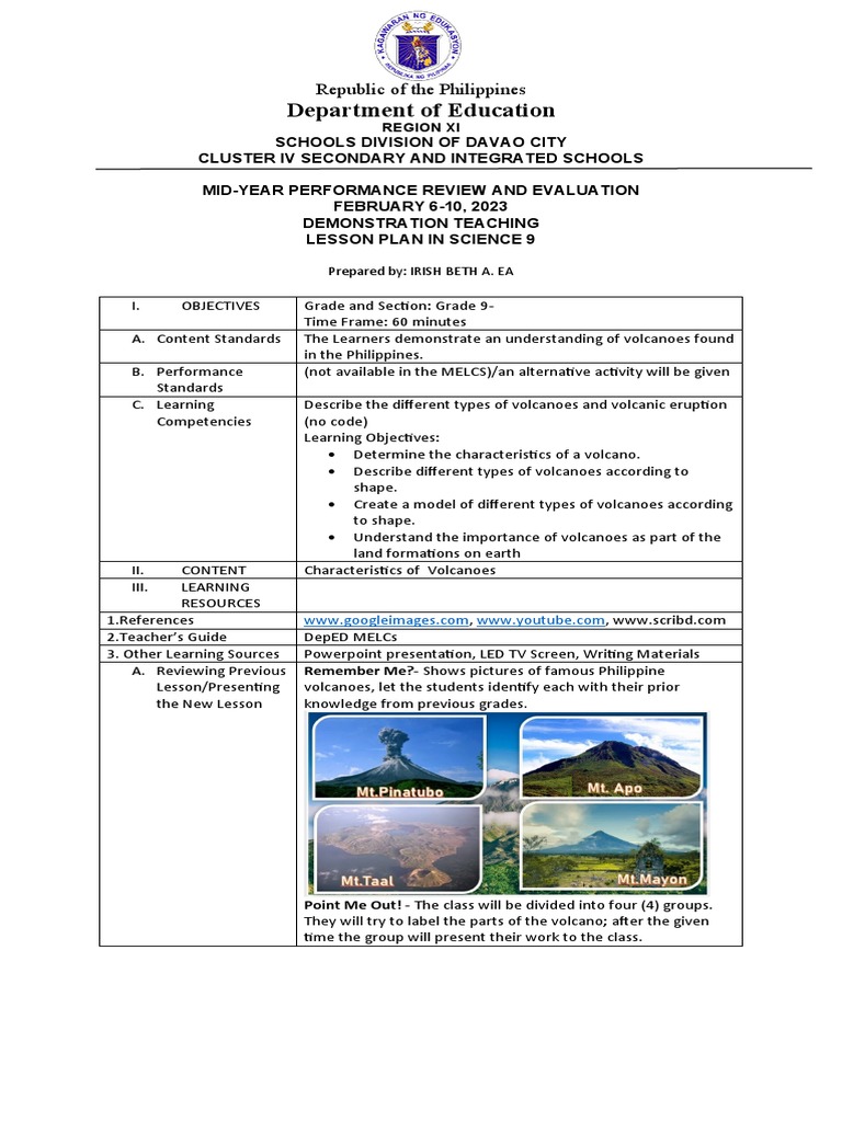 Lesson Plan For Science 9 | PDF | Volcano | Learning