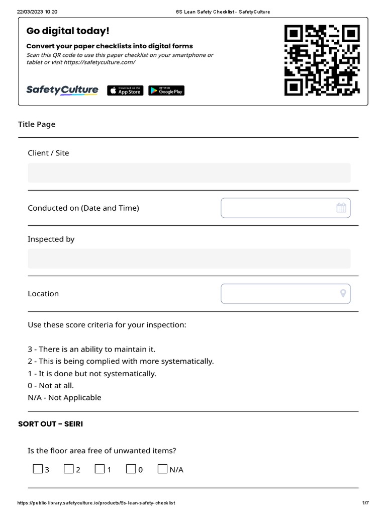 6S Lean Safety Checklist - SafetyCulture | PDF | Risk | Safety