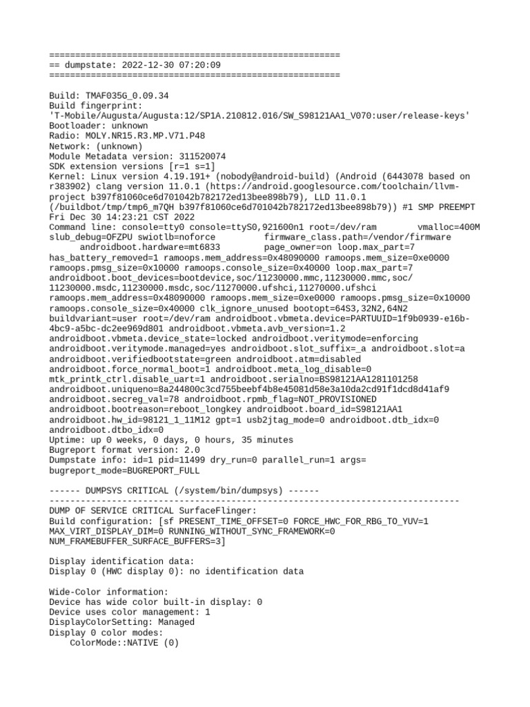 Bugreport Augusta SP1A.210812.016 2022 12 30 07 20 09 | PDF | Software Development | Digital ...