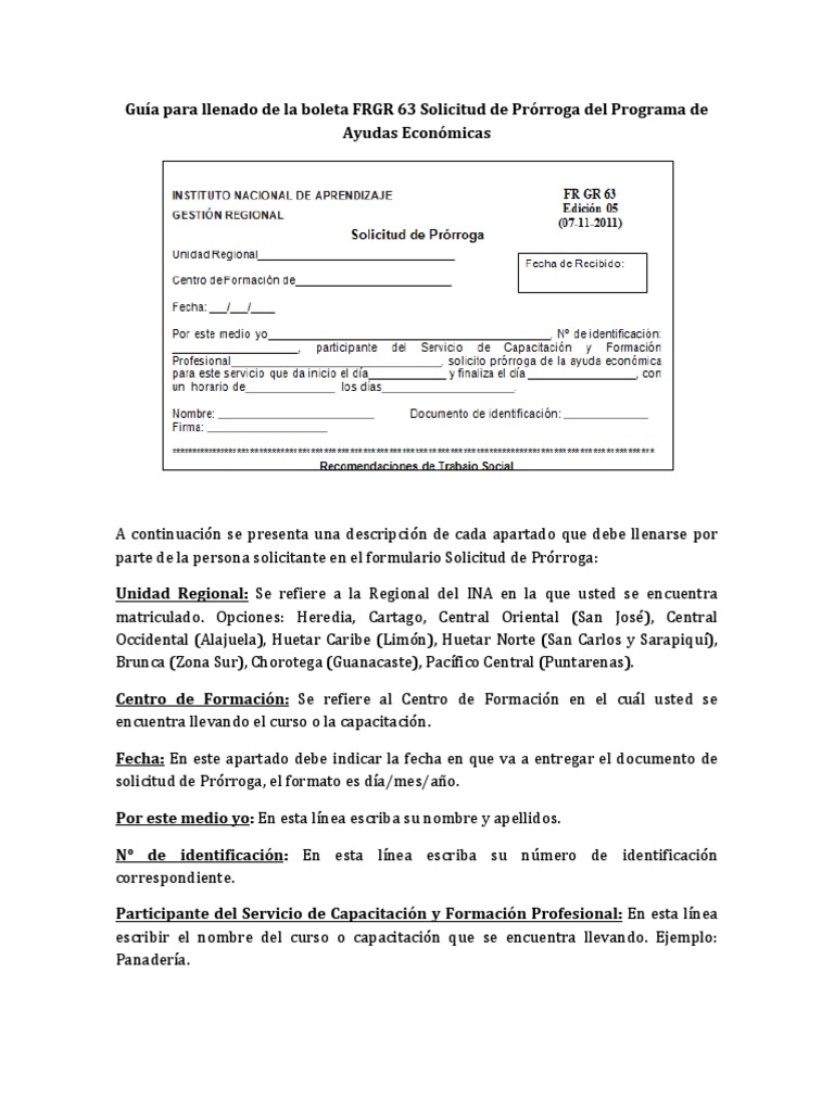 Guía para Llenado de La Boleta FRGR 63 Solicitud de Prórroga Del ...