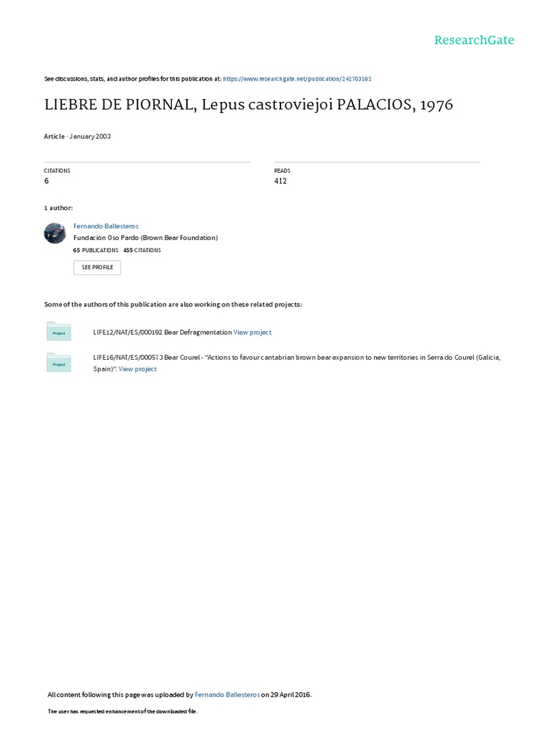 LIEBRE DE PIORNAL Lepus Castroviejoi PALACIOS 1976 | PDF | liebre | Cráneo