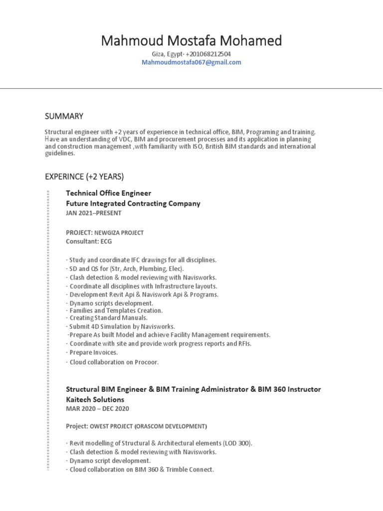 Structural Engineer with BIM Expertise | PDF | Building Information ...