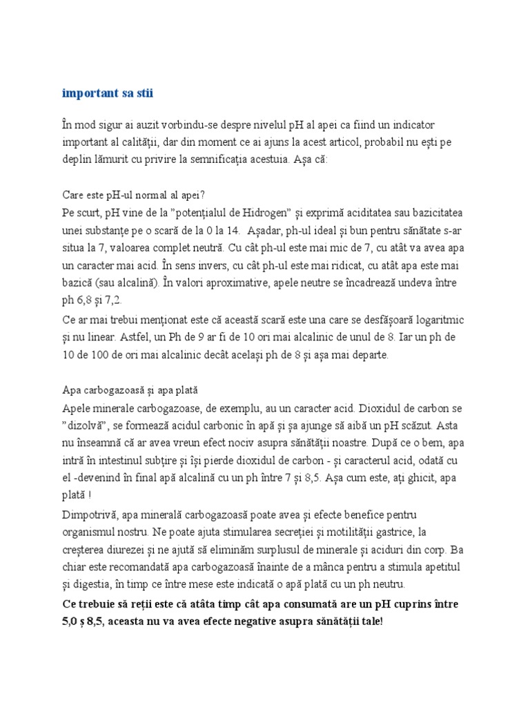 Important Sa Stii: Care Este Ph-Ul Normal Al Apei? | PDF