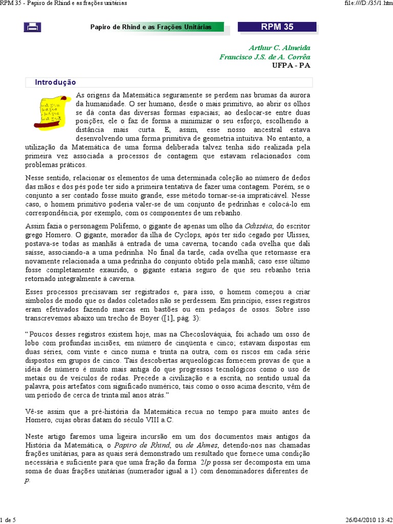 3 - Papiro de Rhind e As Frações Unitárias | PDF | Triângulo | Polígono