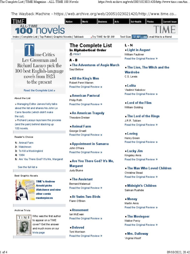 The Complete List TIME Magazine - ALL-TIME 100 Novels | PDF | English ...