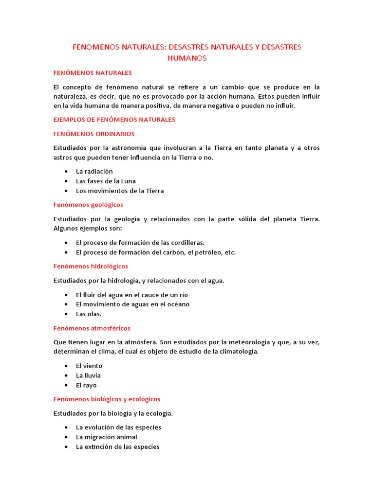 Clasificación de Fenómenos Naturales | PDF
