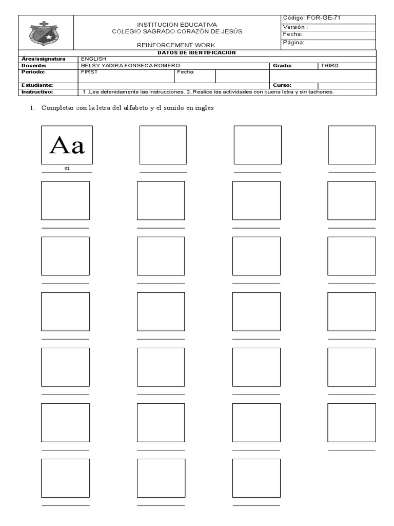 Completar Con La Letra Del Alfabeto y El Sonido en Ingles | PDF