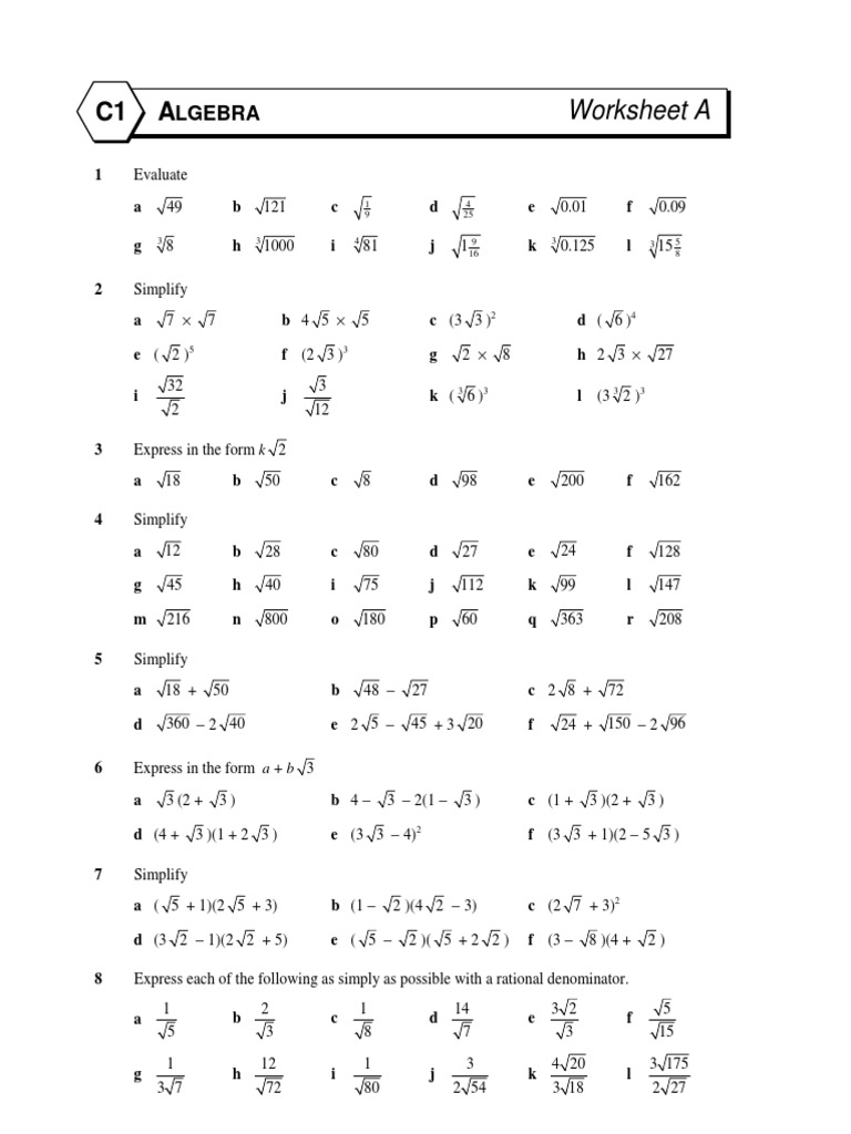 1 Questions On Surds | PDF | Equations | Rational Number