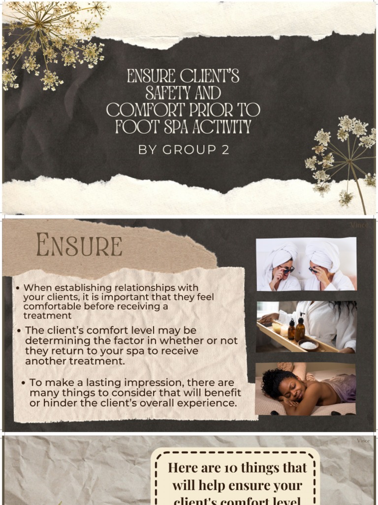 Ensure Client's Safety and Comfort Prior To Foot Spa Activity PDF | PDF