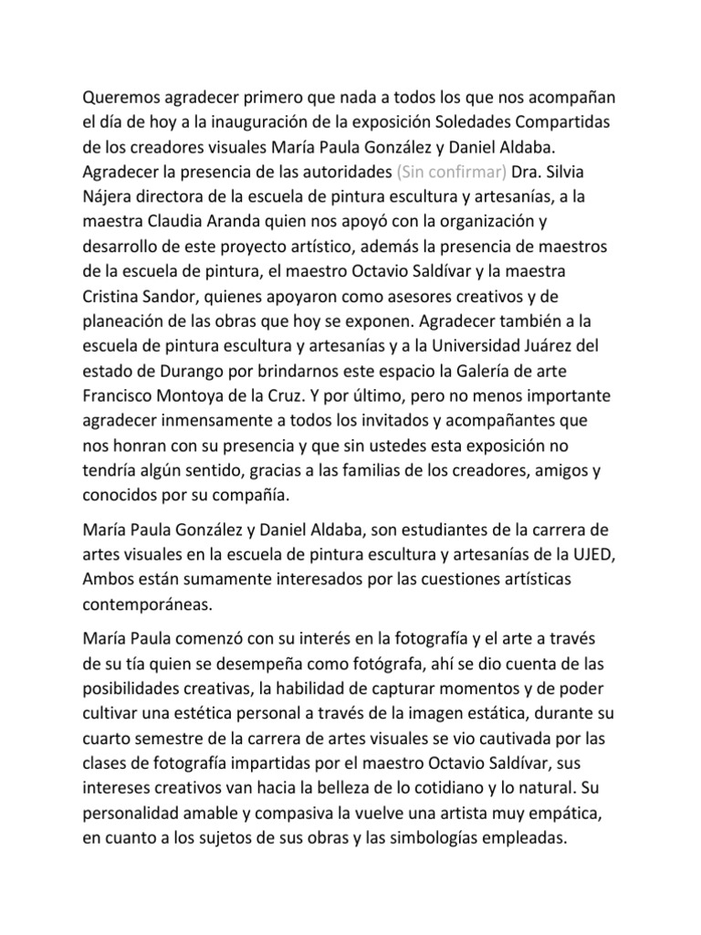 Inauguración de Soledades Compartidas | PDF | Expresionismo | Pinturas