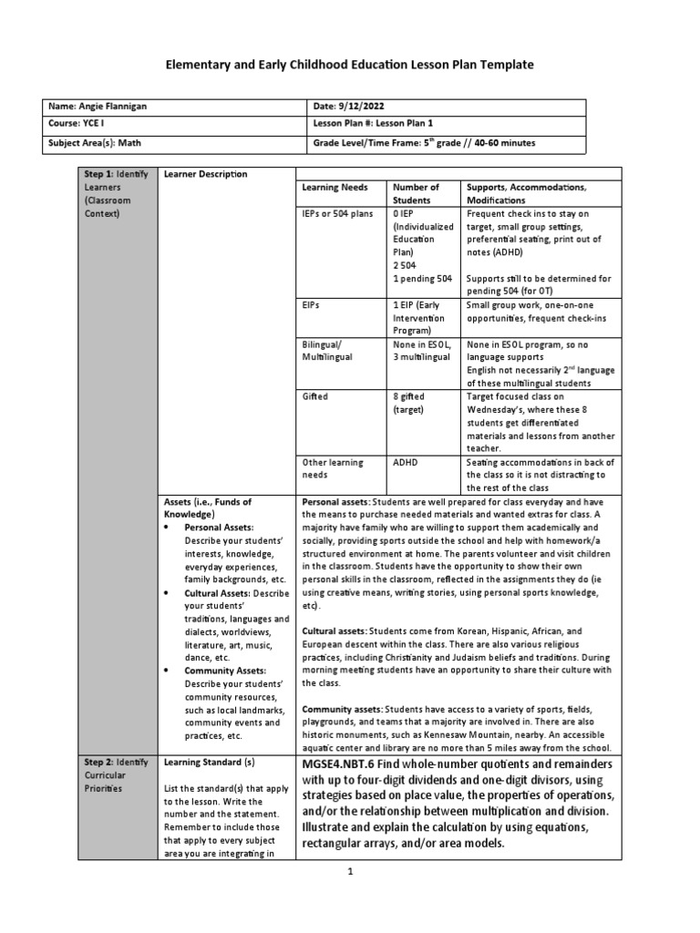 Lesson Plan 1 | PDF | Educational Assessment | Learning