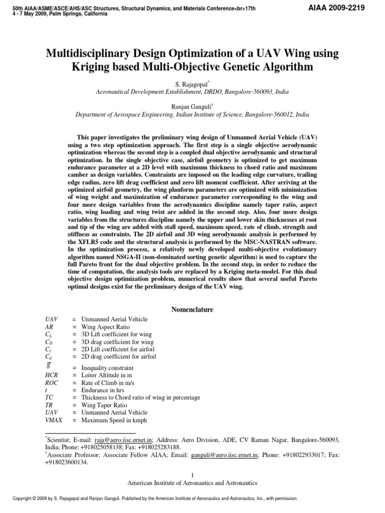 Multidisciplinary Design Optimization of A UAV Wing Using Kriging | PDF ... Multidisciplinary Design Optimization of A UAV Wing Using Kriging | PDF ...