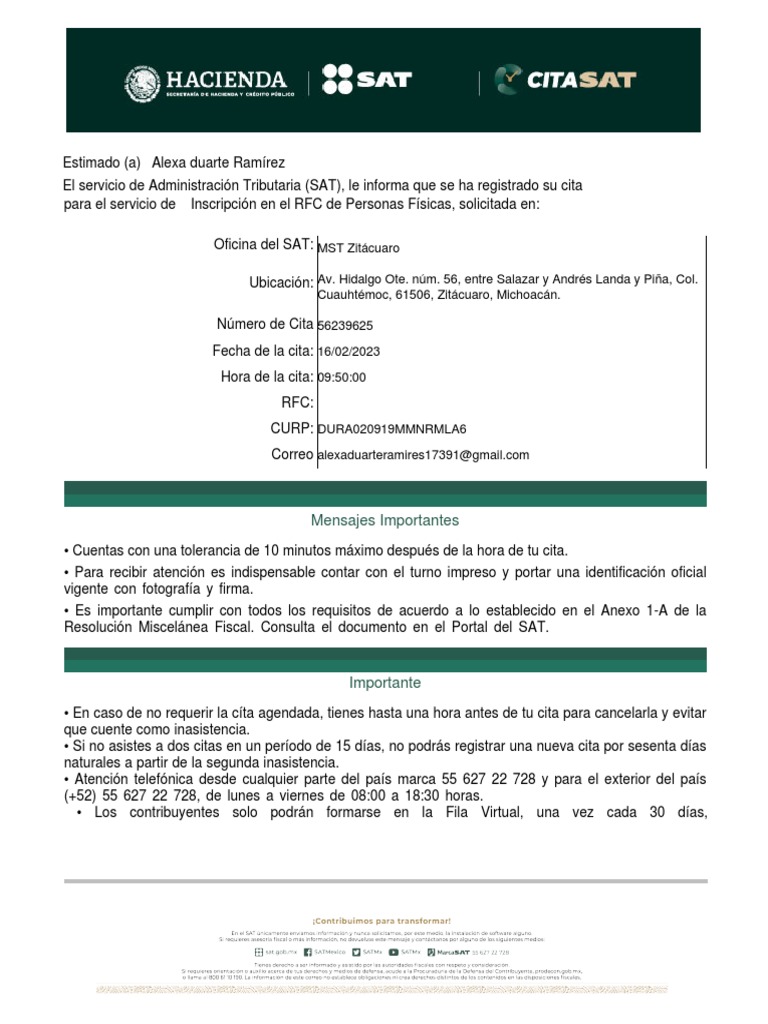 Cita para inscripción en el Registro Federal de Contribuyentes (RFC ...