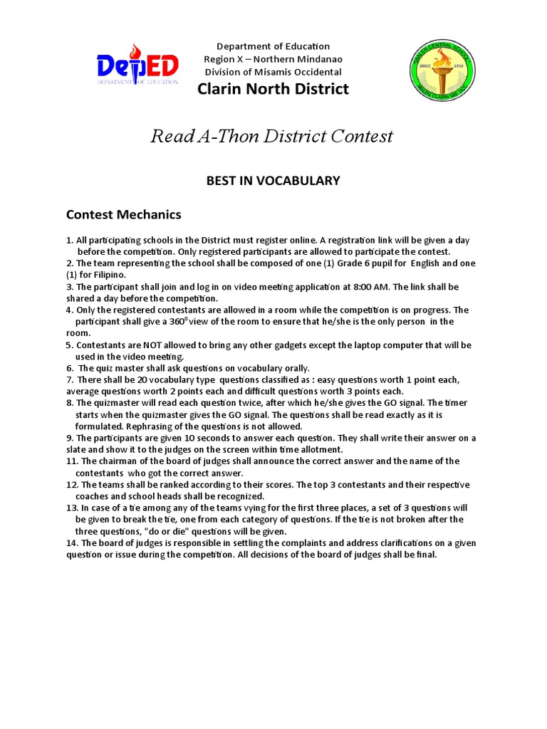 Read-Athon - Best - Vocabulary Contest-Mechanics | PDF