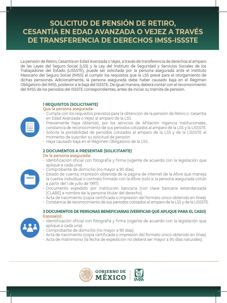 Solicitud de Pensión de Cesantía en Edad Avanzada o Vejez IMSS - ISSSTE PDF | PDF | Certificado ...