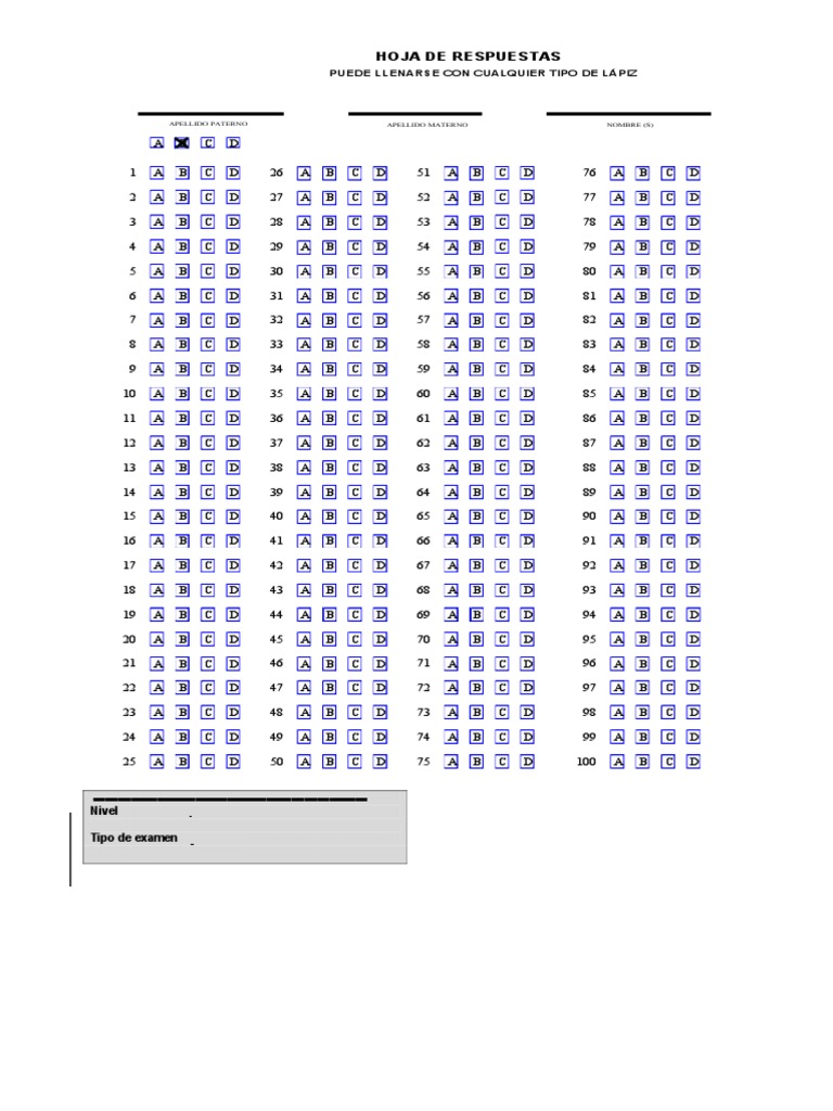 Hoja De Respuestas De 100 Preguntas Para Imprimir 6º EXAMEN TRIMESTRE