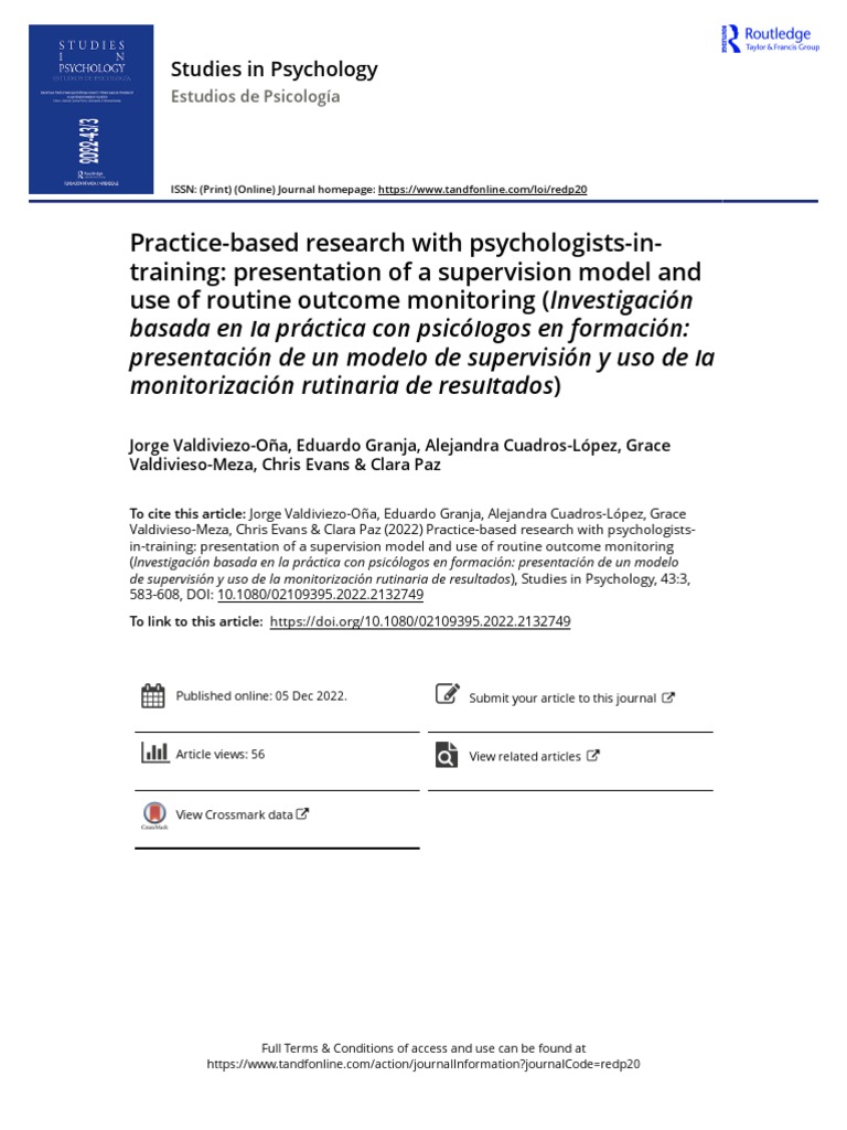 Practice Based Research With Psychologists in Training Presentation of A Supervision Model and ...