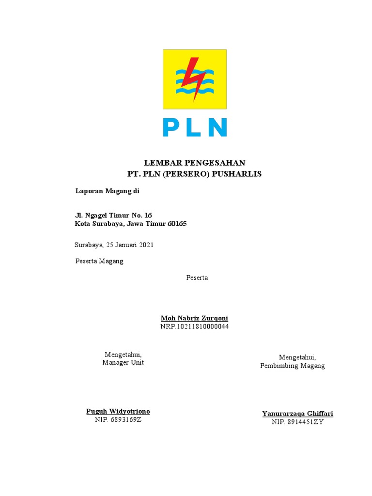 Magang di PT. PLN (Persero) Pusharlis | PDF